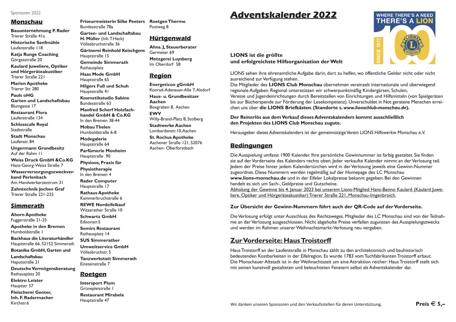 Adventskalender 2022 – Lions Club Monschau Adventskalender 2022 – Lions Club Monschau